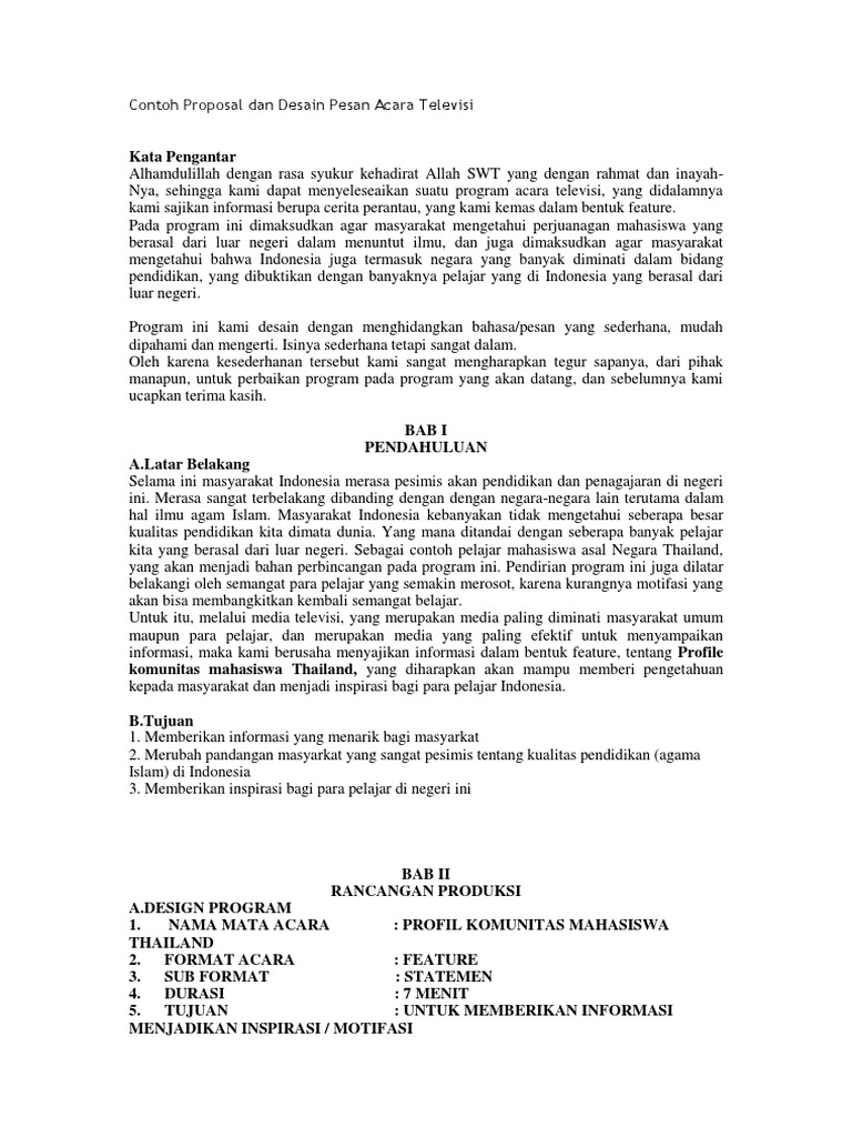 Contoh Proposal Dan Desain Pesan Acara Televisi | PDF