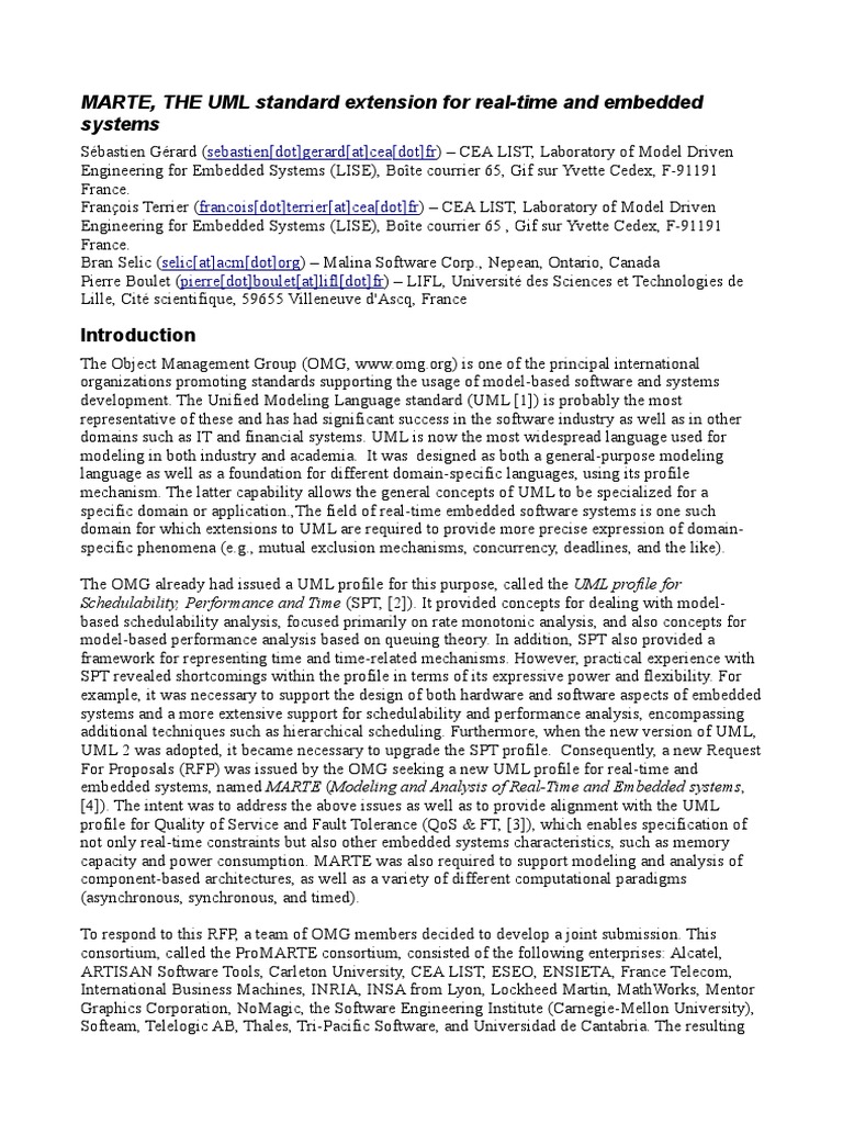 MARTE, THE UML Standard Extension For Real-Time and Embedded Systems | PDF | Systems Theory ...