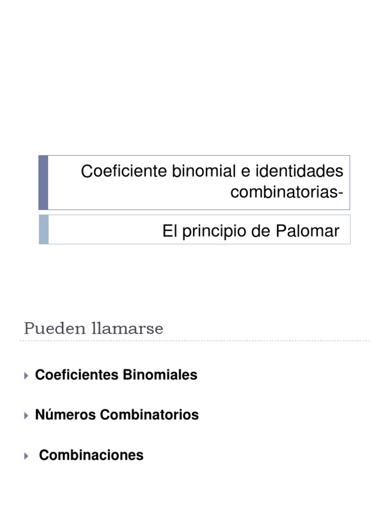 Coeficiente Binomial e Identidades Combinatorias | PDF | Exponenciación | Permutación