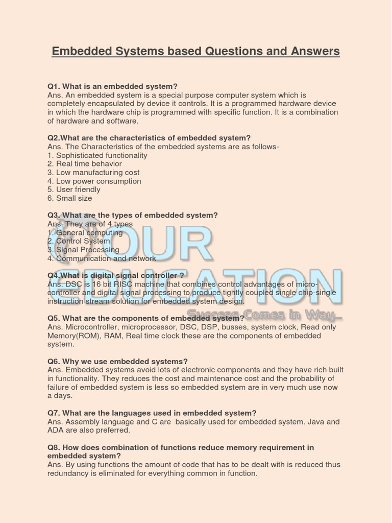 Embedded Systems Based Questions And Answers Pdf Embedded System Microcontroller 