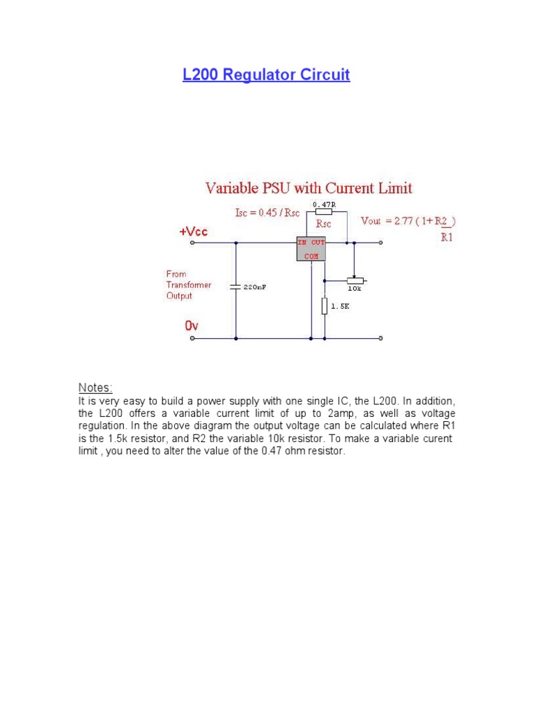 L200 Regulator Circuit | PDF | Battery (Electricity) | Power Supply