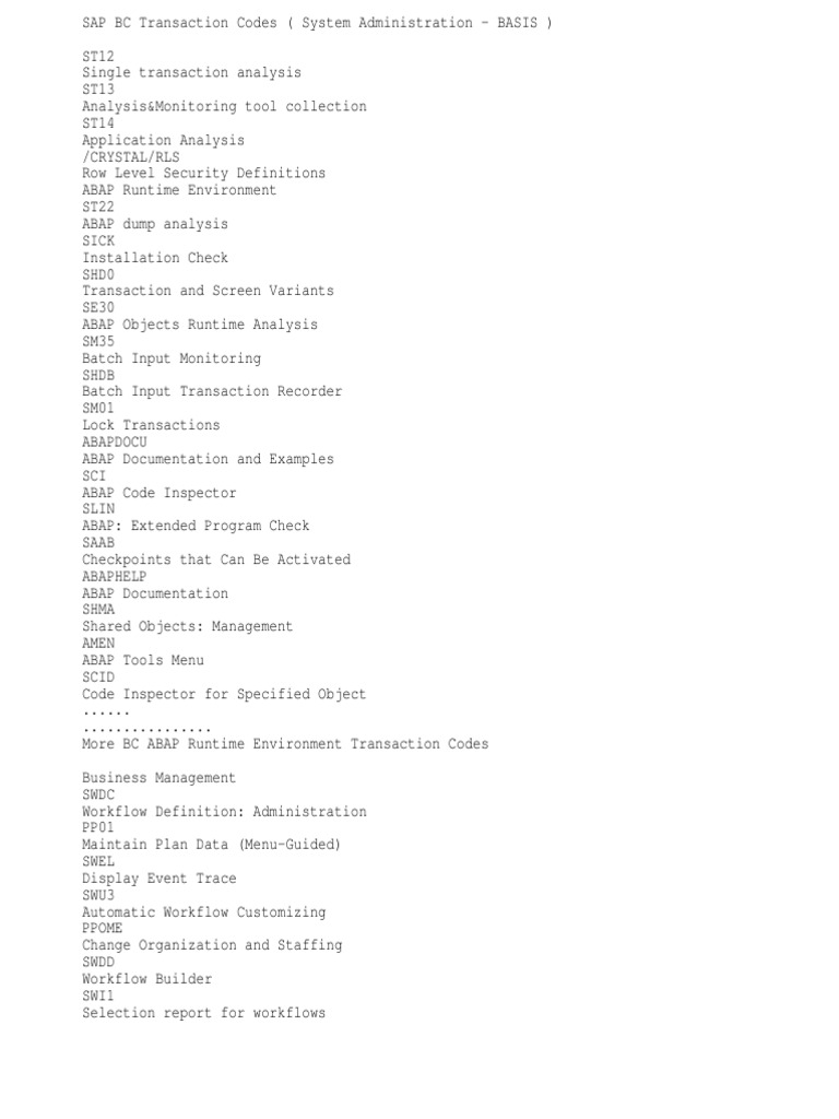 Sap Basis Tcodes | PDF