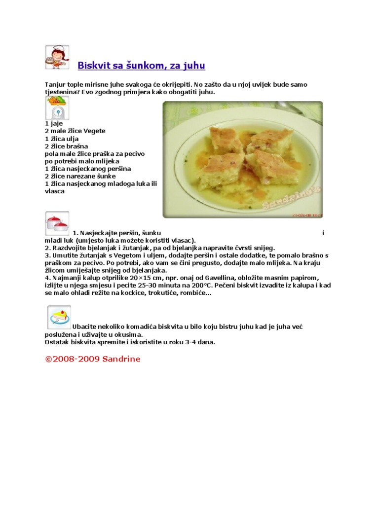 Biskvit Sa Šunkom, Za Juhu | PDF