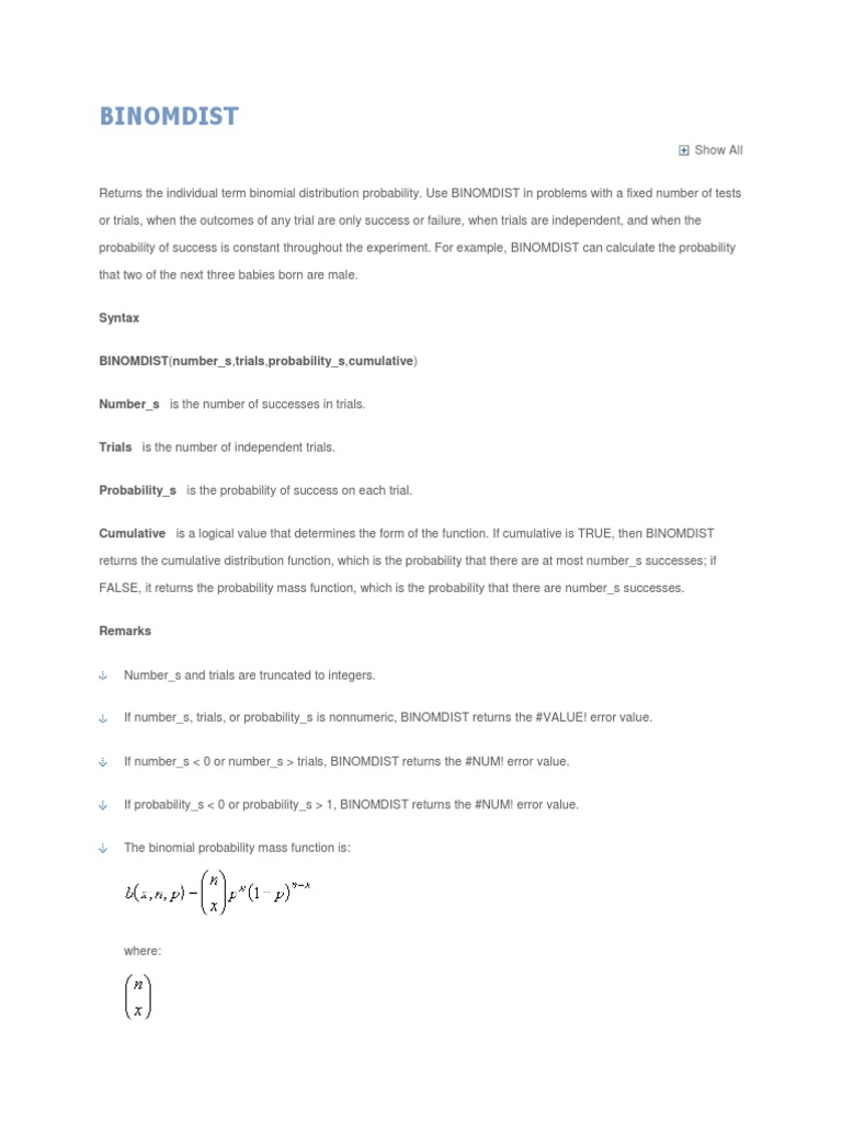 Binomdist: Show All | PDF
