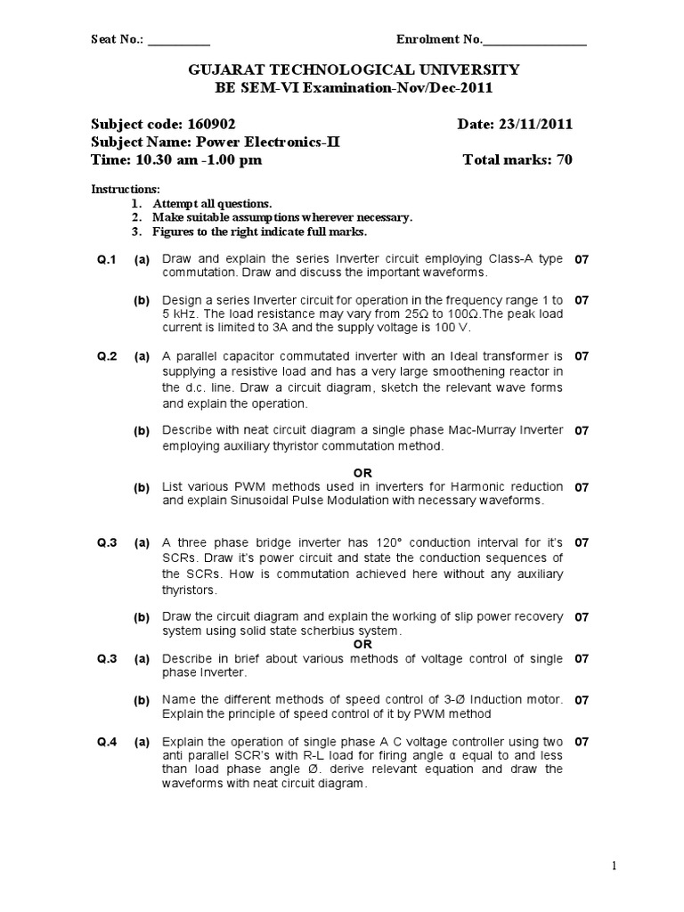 Power Electronics Question Paper Part5 | PDF | Power Inverter | Power ...