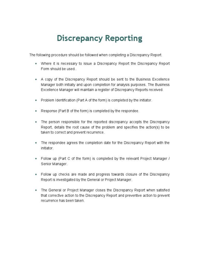 Discrepancy Reporting | PDF