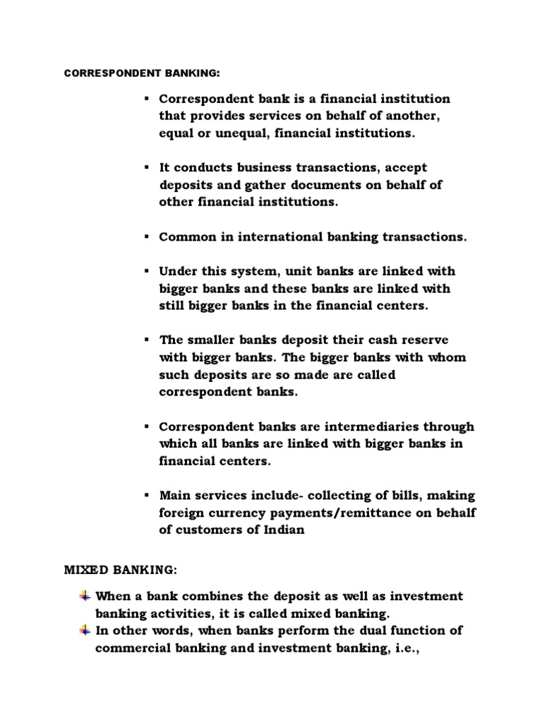 Understanding Banking Types: Correspondent, Mixed, Universal | PDF