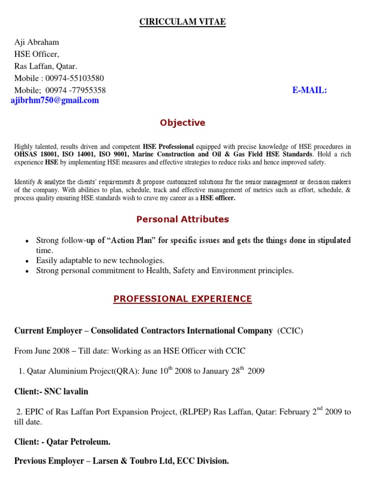 Hse Officer - CV | PDF | Safety | Qatar