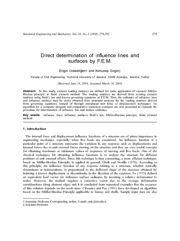 Influence Lines Surfaces | PDF | Matrix (Mathematics) | Euclidean Vector