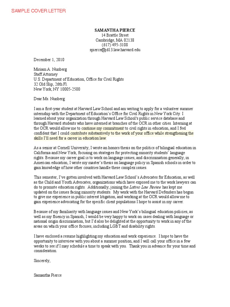 Harvard Cover Letter Samples | PDF | Internship | Job Hunting