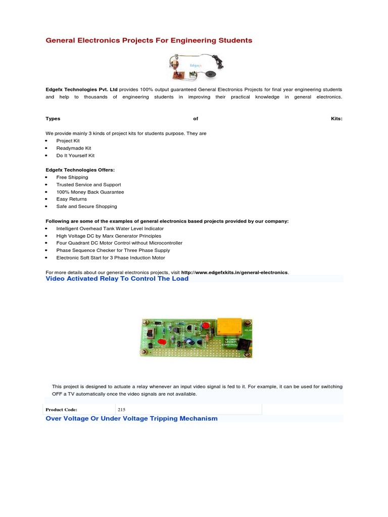 General Electronics Projects for Students | PDF | Power Supply | Relay