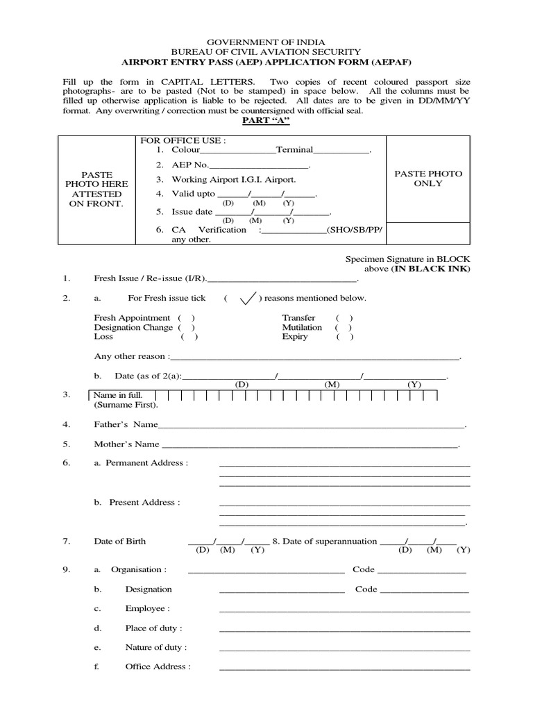 BCAS Airport Entry Pass Application Form | PDF