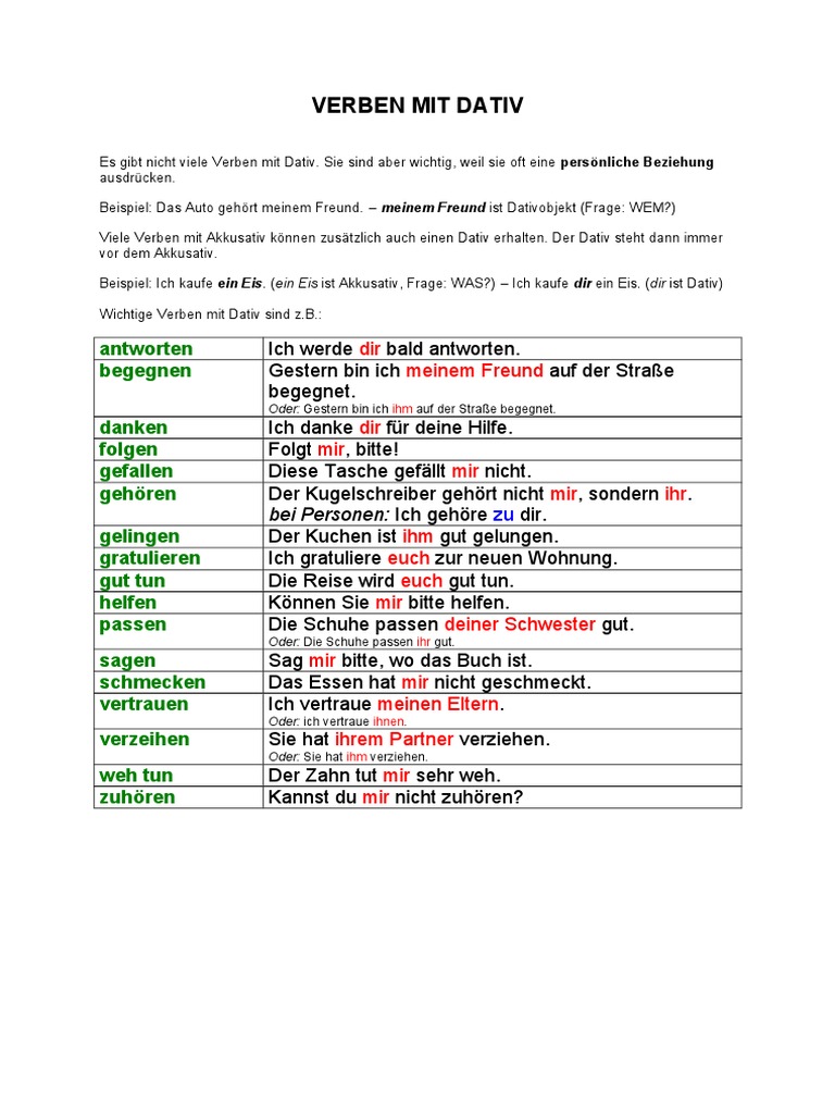 Verben Mit Dativ