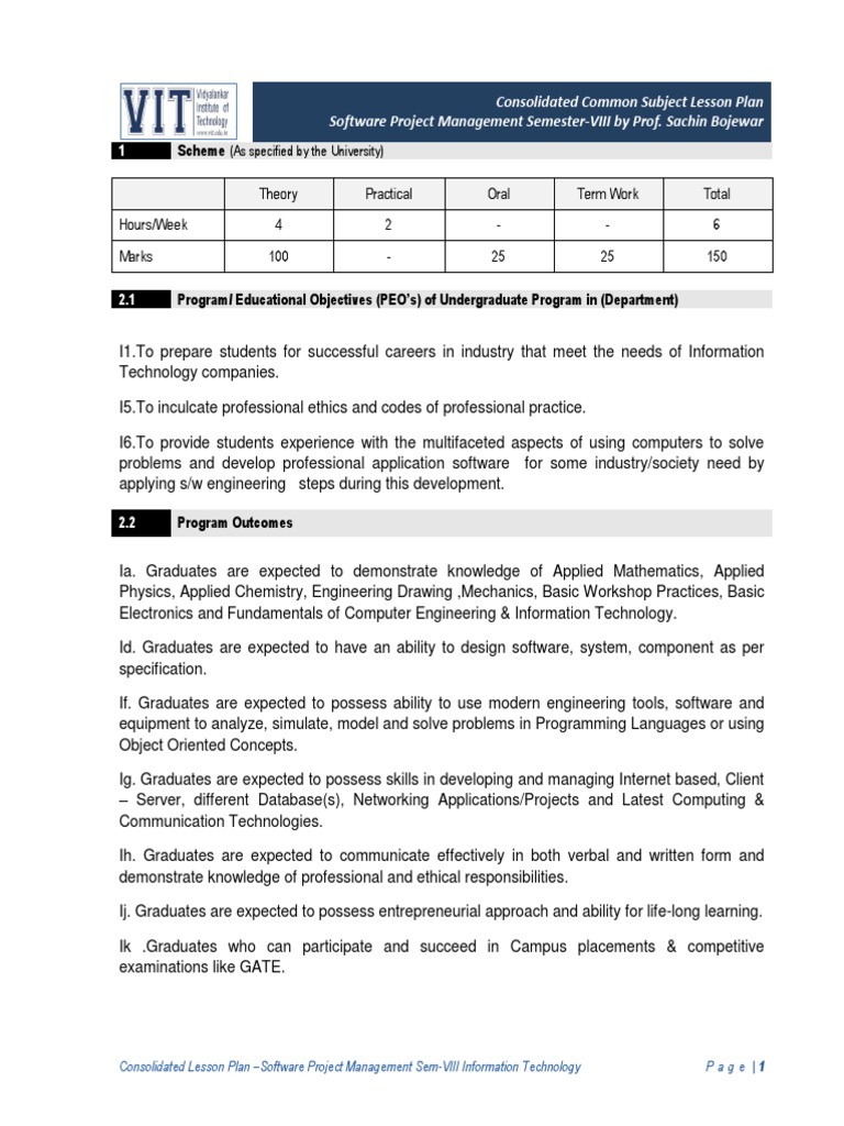 Software Project Management Lesson Plan | PDF | Project Management ...