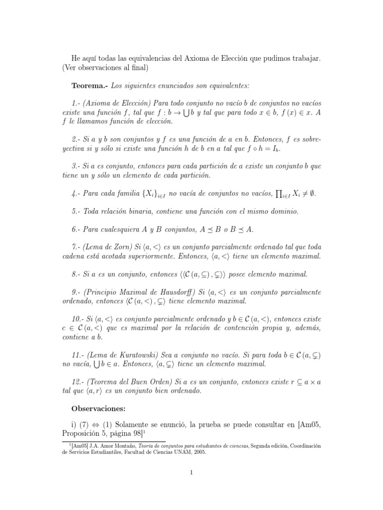Equivalencias del Axioma de Elección | PDF