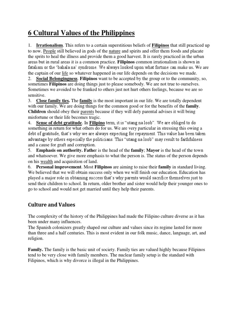 6 Cultural Values of The Philippines | PDF | Religion And Belief