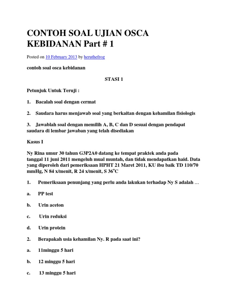Contoh Soal Ujian Osca Kebidanan Part | PDF | Pengembangan Diri