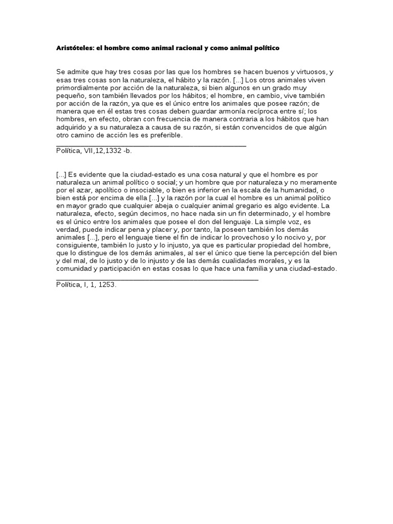 Aristóteles El Hombre Como Animal Racional y Como Animal Político | PDF ...