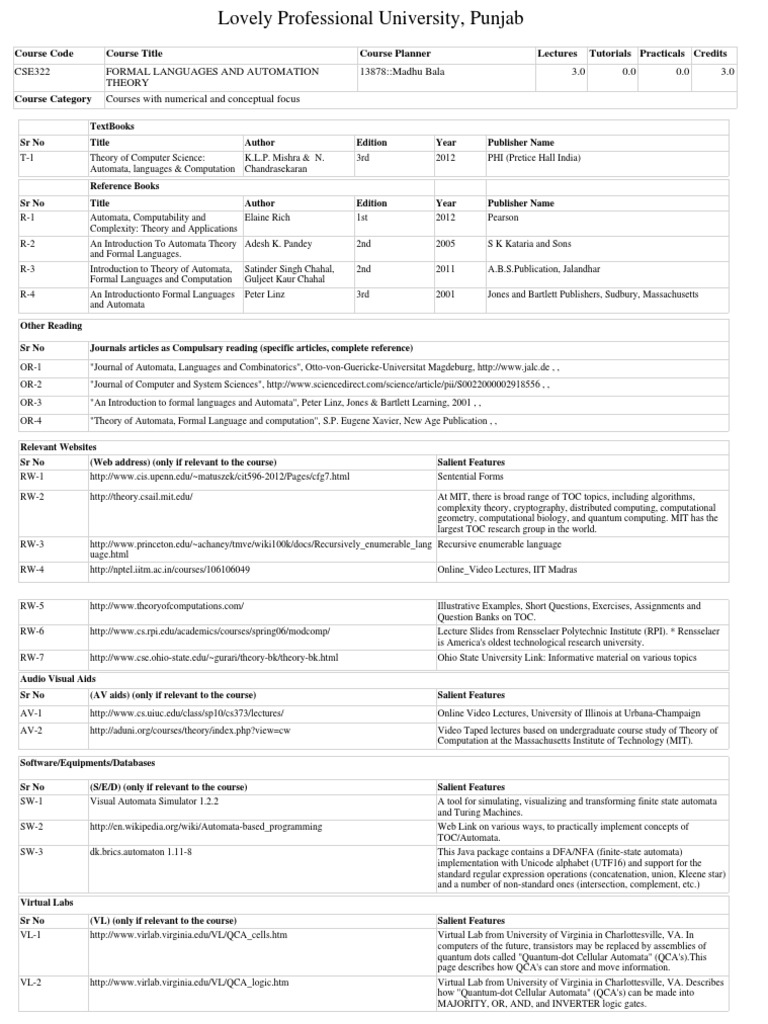 Formal Lang and Automation Theory | PDF