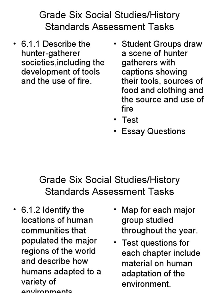 Grade Six Social Studies/History Standards Assessment Tasks | PDF ...