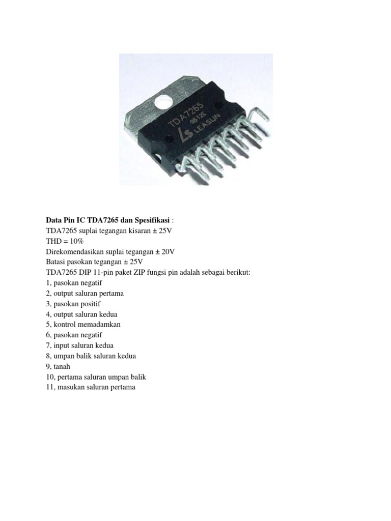 Data Pin IC TDA7265 Dan Spesifikasi | PDF