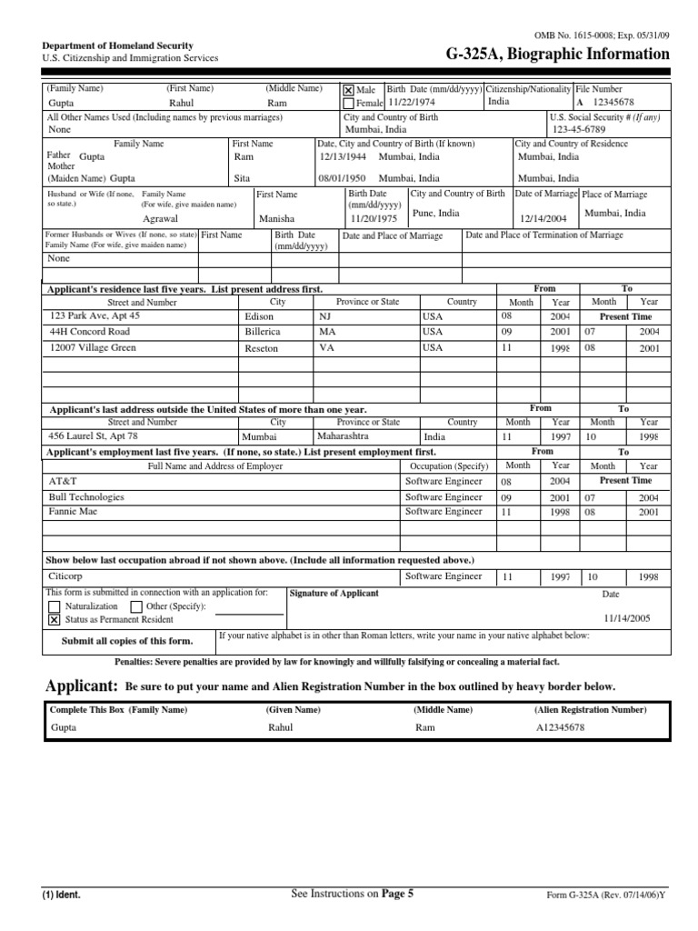 G-325A Biographic Information Form | PDF | United States Citizenship ...