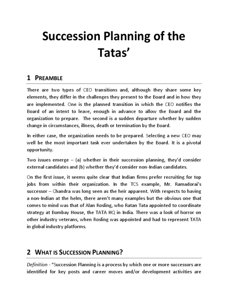 Tata Group Succession Planning Insights | PDF | Succession Planning ...