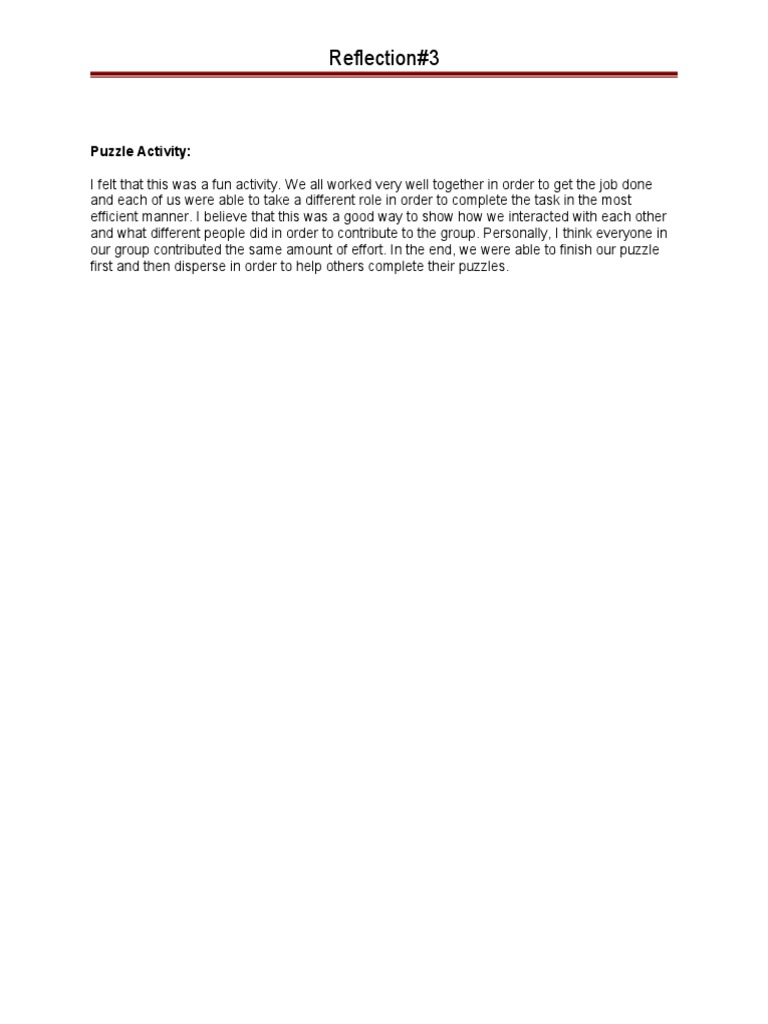 Teamwork in Puzzle Activity Reflection | PDF
