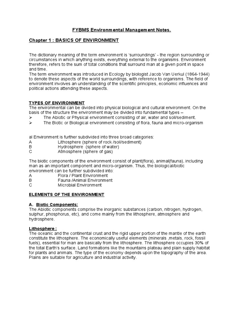 FYBMS Environmental Management Notes Full | PDF | Ecology | Ecosystem FYBMS Environmental Management Notes Full | PDF | Ecology | Ecosystem