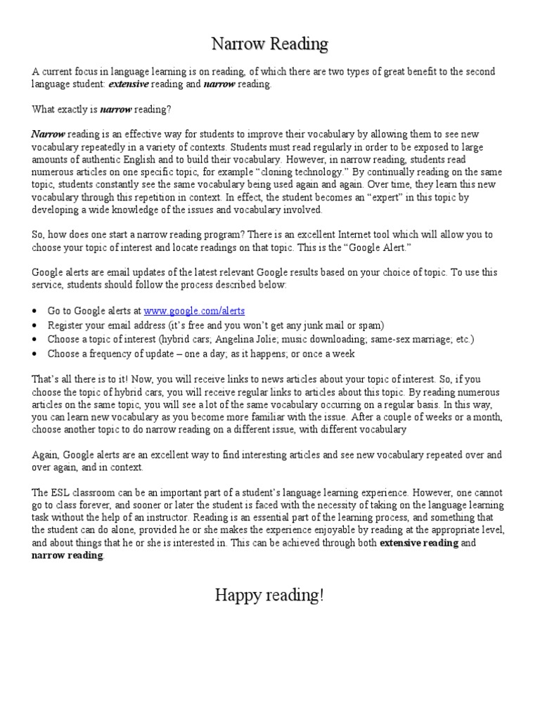 Narrow Reading | PDF | Vocabulary | Reading (Process)