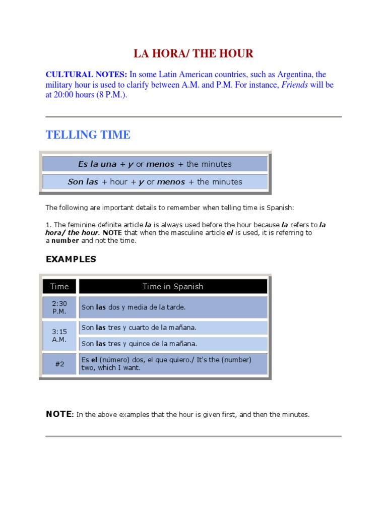 Telling Time: La Hora/ The Hour | PDF | Language Arts & Discipline