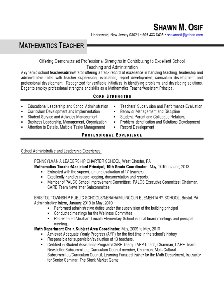 Assistant Principal Public Education in Philadelphia PA Resume Shawn ...