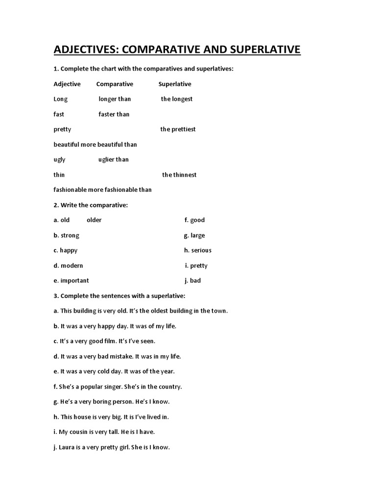 Adjectives. Comparatives and Superlatives | PDF | Clothing | Fashion
