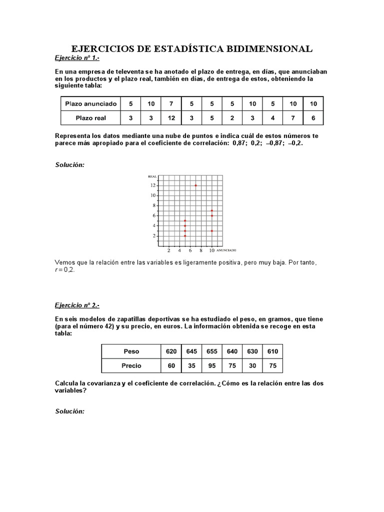 Ejercicios de Estadistica Bidimensional | PDF | Covarianza ... Ejercicios de Estadistica Bidimensional | PDF | Covarianza ...