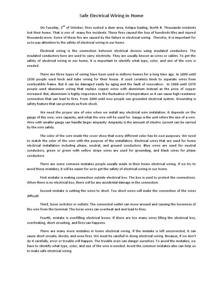 Essay Electrical Wiring | PDF | Electrical Wiring | Physical Quantities