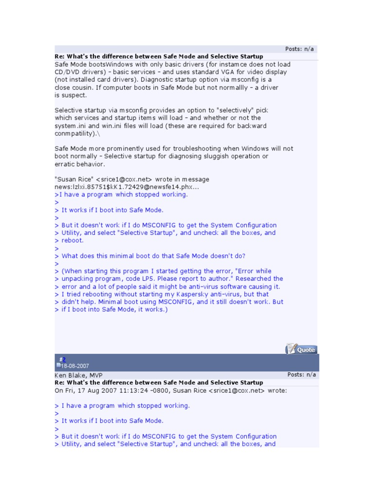 Re: What's The Difference Between Safe Mode and Selective Startup | PDF | 64 Bit Computing ...