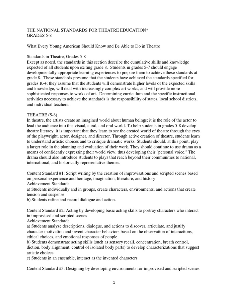 Theatre Standards for Grades 5-8 | PDF | Theatre | Improvisation