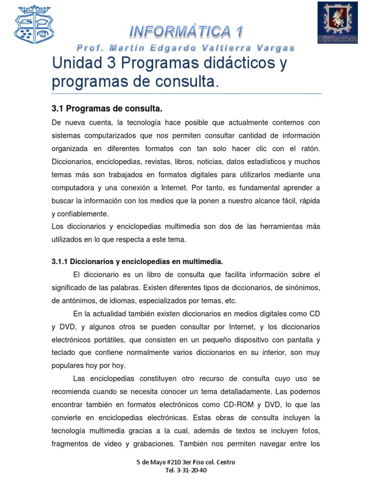 Unidad 3 Programas didácticos y programas de consulta | PDF ...