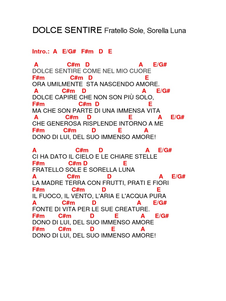 Dolce Sentire Fratello Sole | PDF