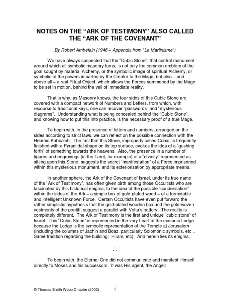 Notes On The "Ark of Testimony" Also Called THE "Ark of The Covenant ...