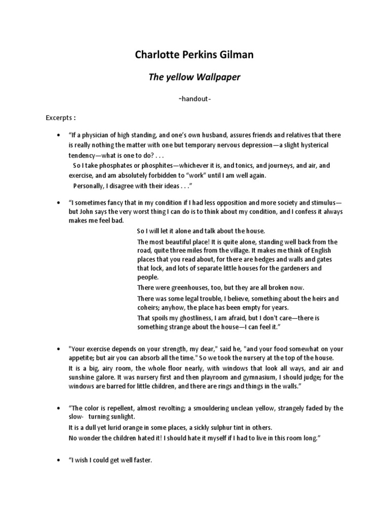 Charlotte Perkins Gilman: The Yellow Wallpaper | PDF | The Yellow Wallpaper