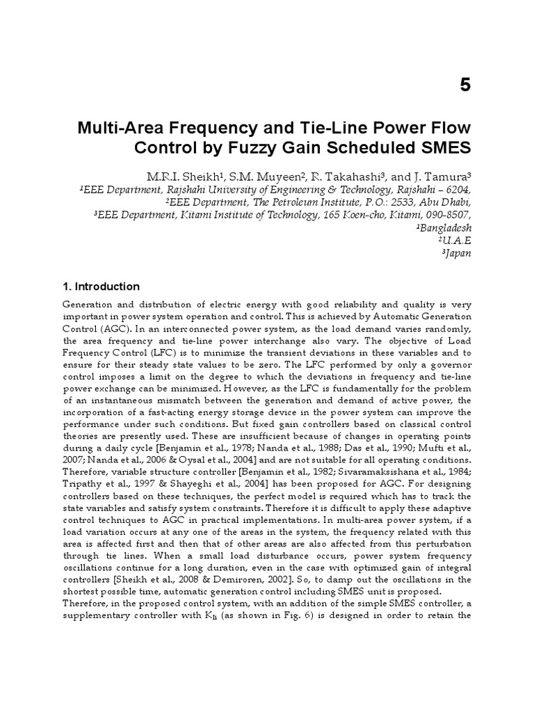 Multi-Area Frequency and Tie-Line Power Flow Control by Fuzzy Gain Scheduled SMES | PDF ...