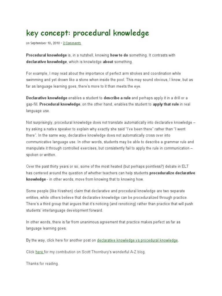 Declarative Vs Procedural Knowledge | PDF | Procedural Knowledge ...