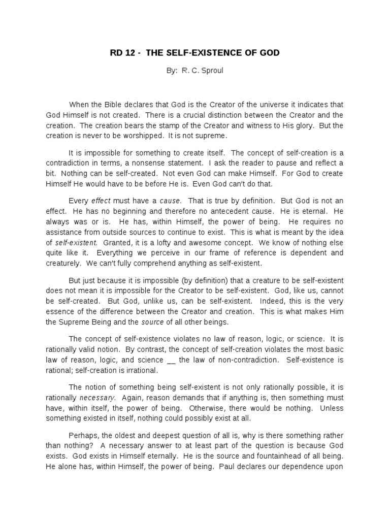 RD 12 - The Self-Existence of God | PDF | Creator Deity | God