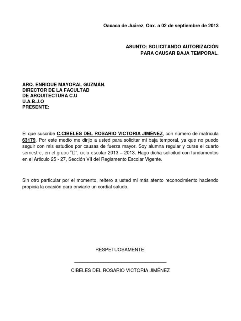 Solicitud de Baja Temporal Escolar | PDF