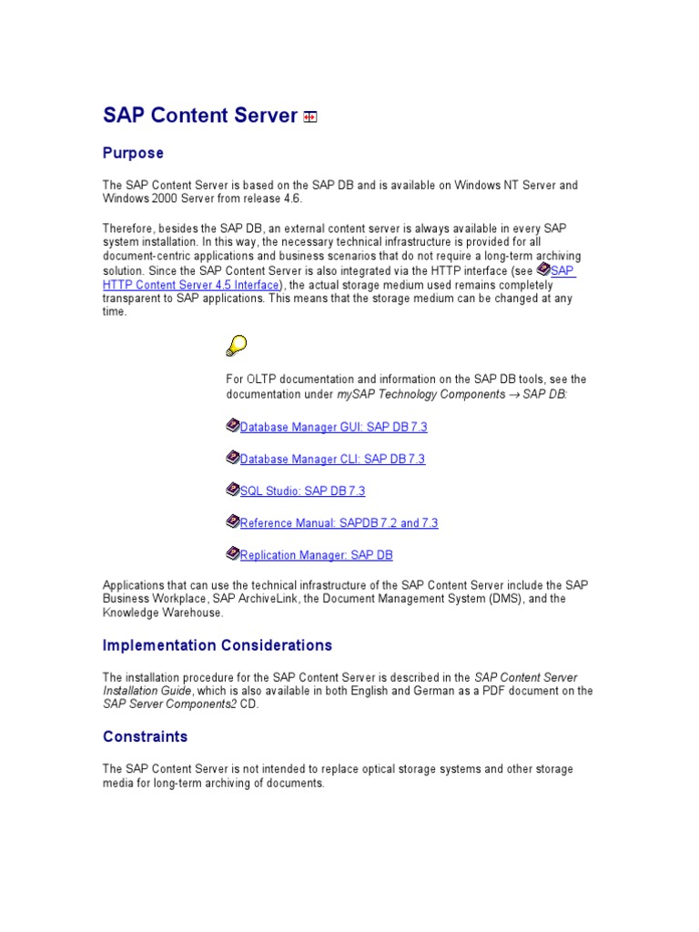 Overview of SAP Content Server Features | PDF | Computers