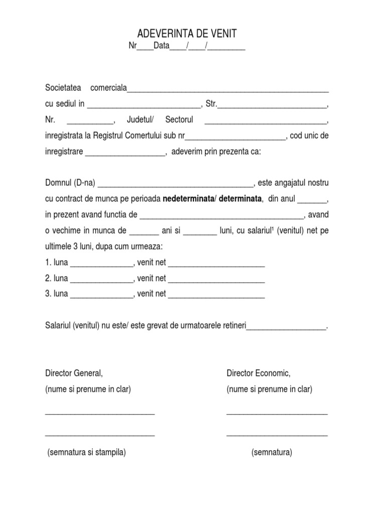 Model Adeverinta Venit | PDF