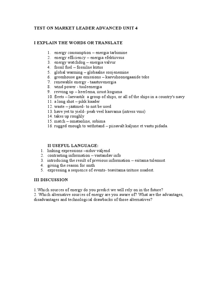 Market Leader Advanced Unit 4 Test | PDF