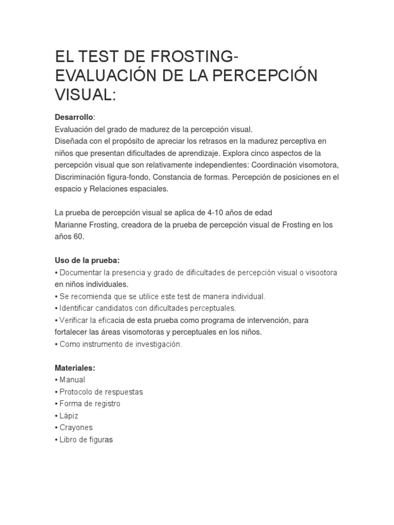 Evaluación de la Percepción Visual Frostig | PDF | Percepción | Ciencia ...
