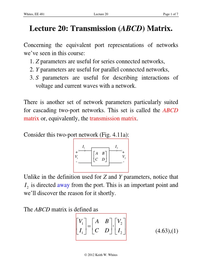Transmission Matrix (ABCD) | PDF